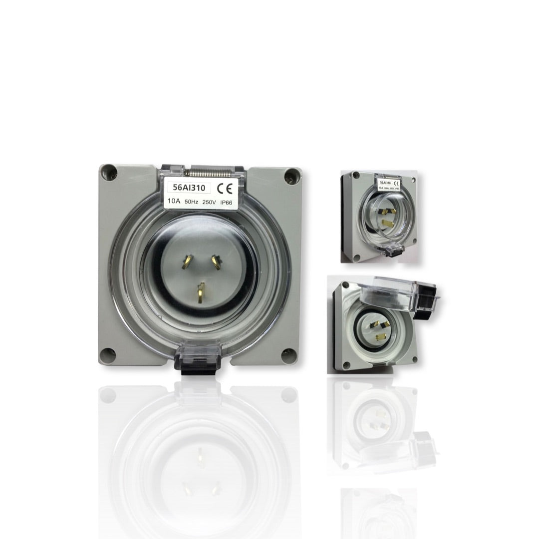 10 Amp Power Inlet Surface Mount Industrial Appliance Caravan IP 66 3 ...