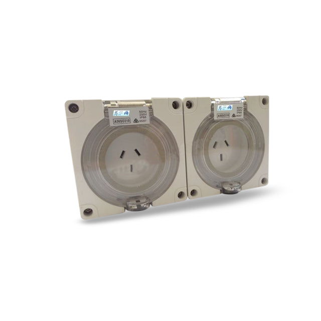 2 x 15 Amp 3 pin single phase Outlet Socket IP66 Weatherproof Industri ...