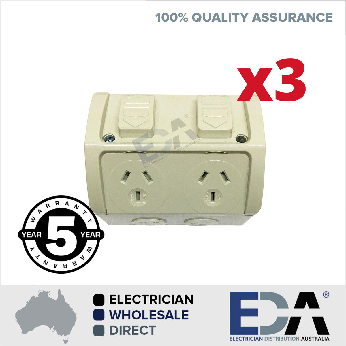 3x Water Proof Weatherproof Double Power Point GPO 10 Amp Socket 2 GPO ...