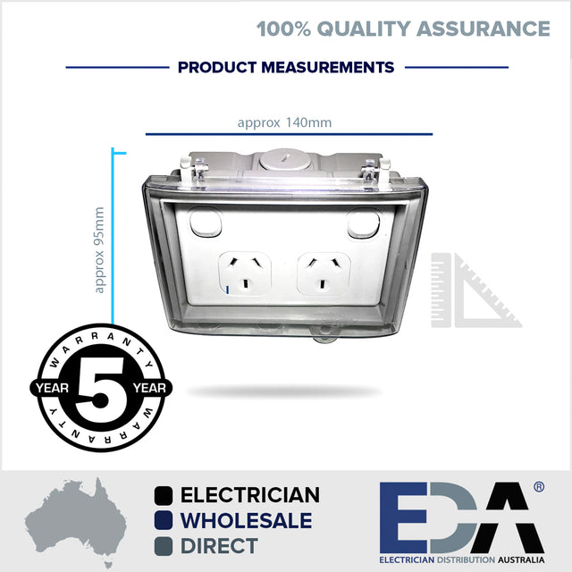 Outdoor Weatherproof Double GPO Powerpoint With Clear Lid Box Lock - 2 ...