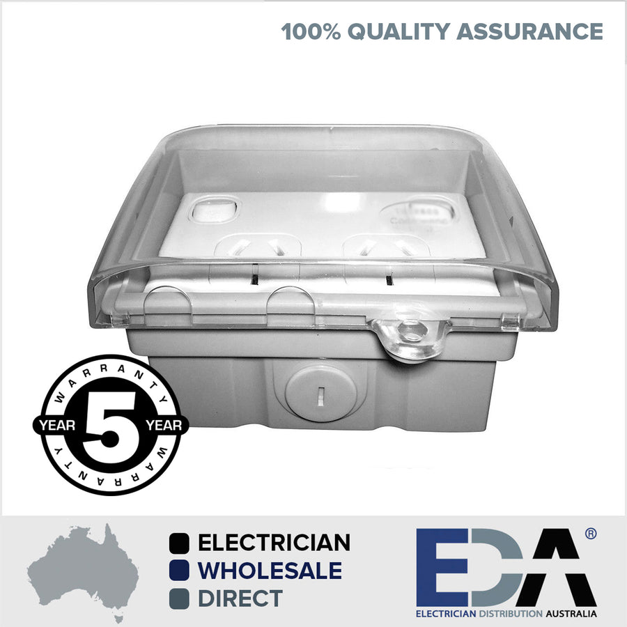 Outdoor Weatherproof Double GPO Powerpoint With Clear Lid Box Lock - 2 ...