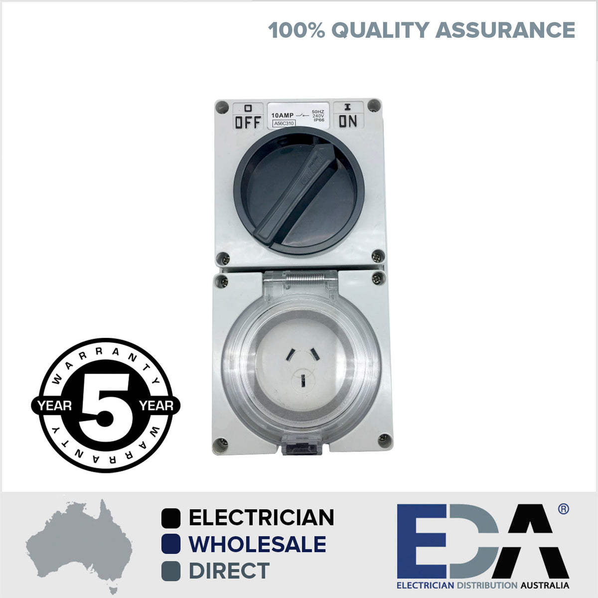 3 Pin 10 Amp Switched Socket Outlet IP66 Weatherproof Industrial – EDA ...