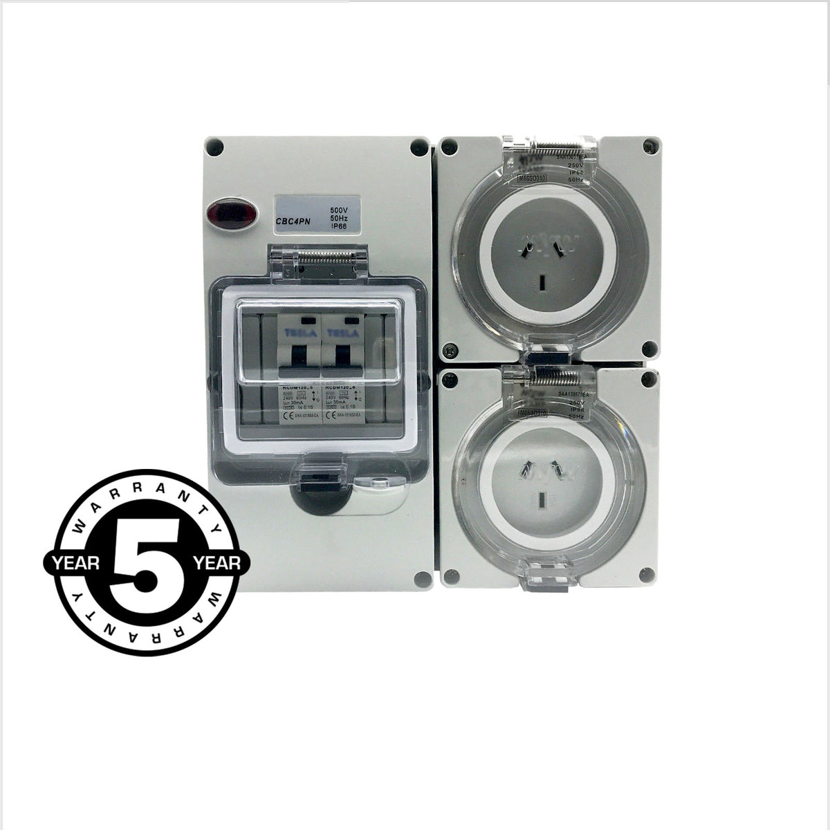 RCD Protected 10 Amp Socket Outlet 2x 3 pin 10A 4 Pole Switchboard IP6 ...