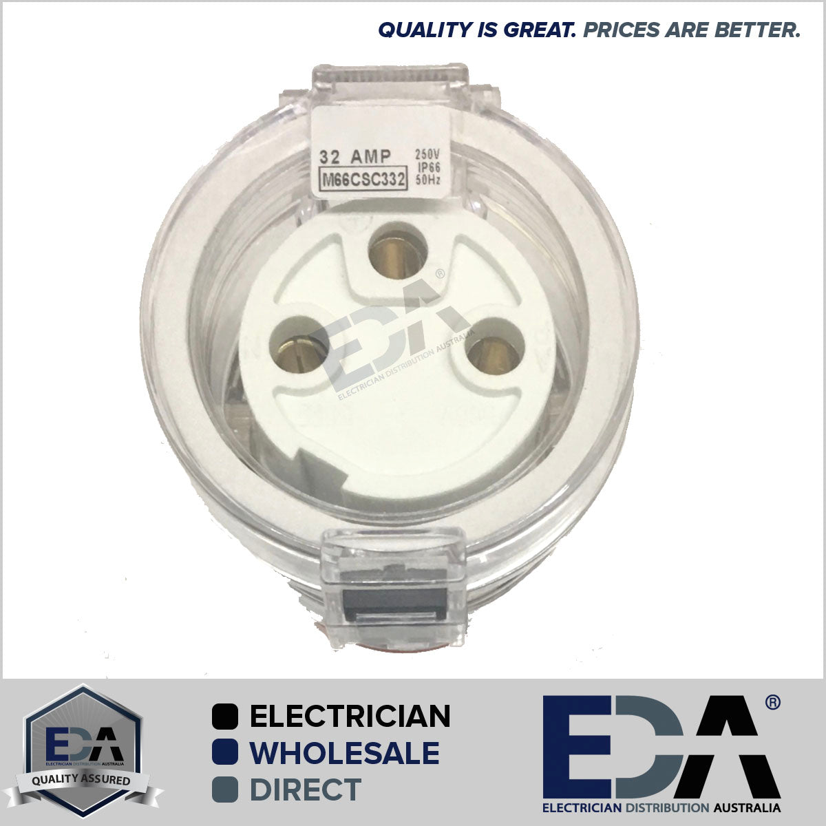 32 Amp Extension 3 pin Round Pin Socket 240V IP66 Weatherproof Single ...