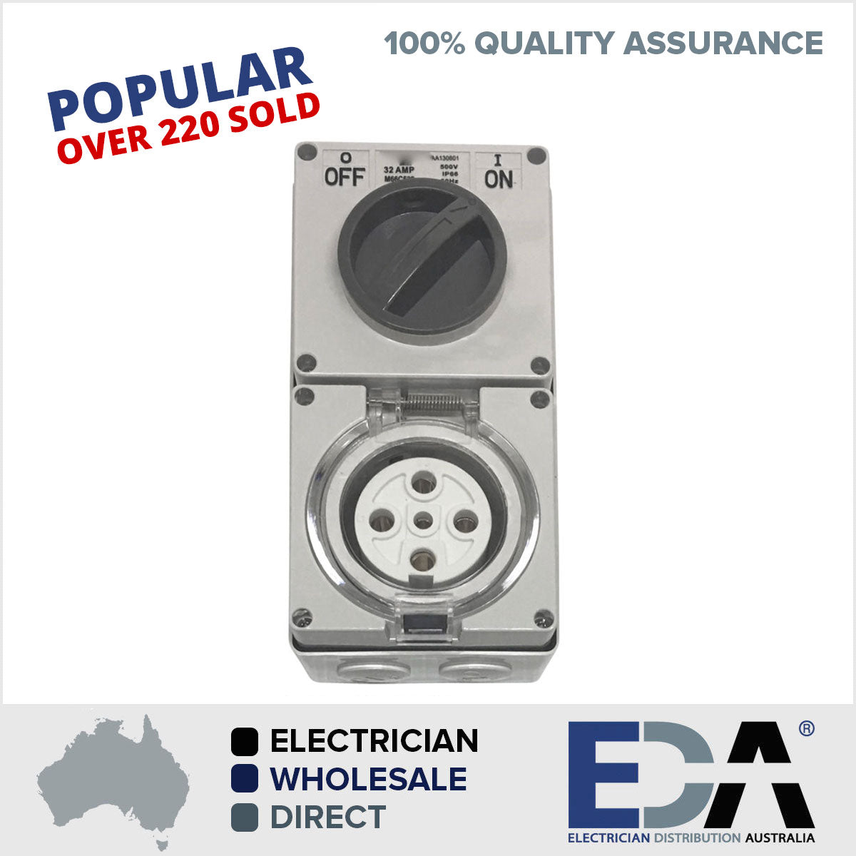 3 Phase 5 Pin 32A Amp Switched Socket Combination Outlet IP66 Weatherp ...