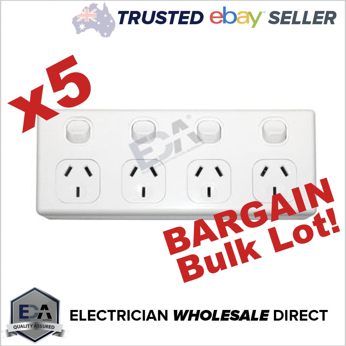4 Gang GPO Power Point Quad Outlet Socket + 4 Way Double Power Point ...