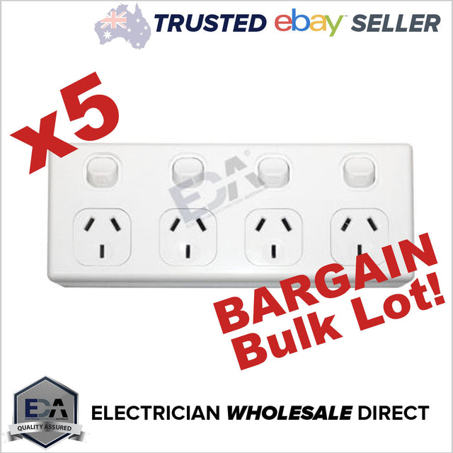 4 Gang GPO Power Point Quad Outlet Socket + 4 Way Double Power Point ...
