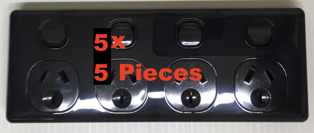 4 Way Power Point BLACK GPO Quad DOUBLE POLE Outlet Socket Four Gang x ...