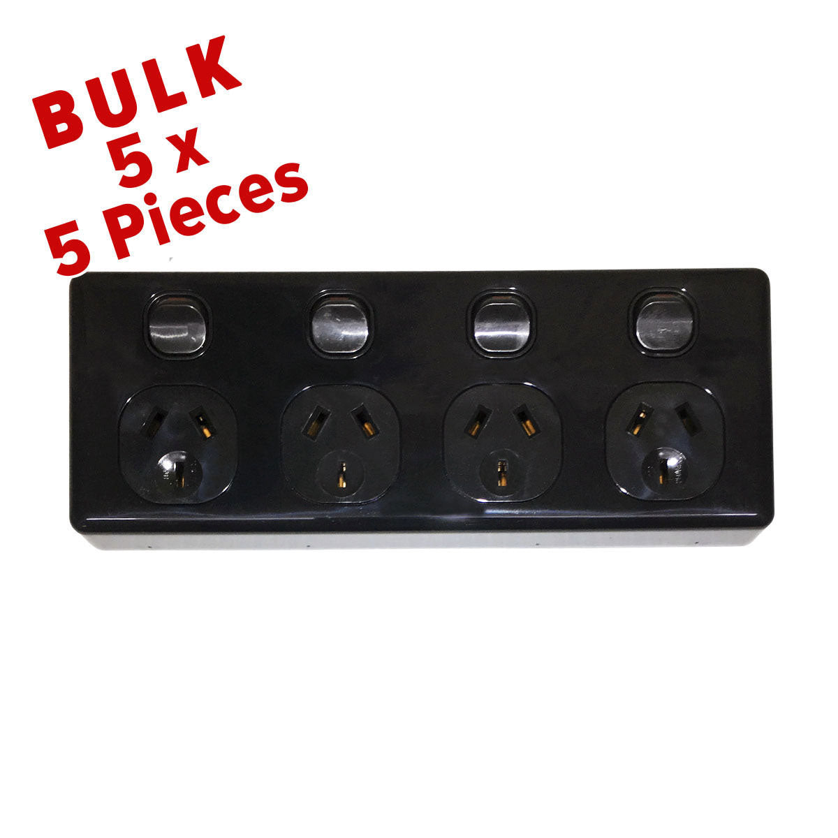4 Way Power Point BLACK GPO Quad DOUBLE POLE Outlet Socket Four Gang x ...
