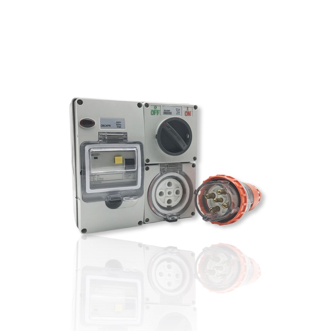 5 pin 50 Amp Protected Outlet with Plug IP66 Industrial 63 Amp RCD Car ...