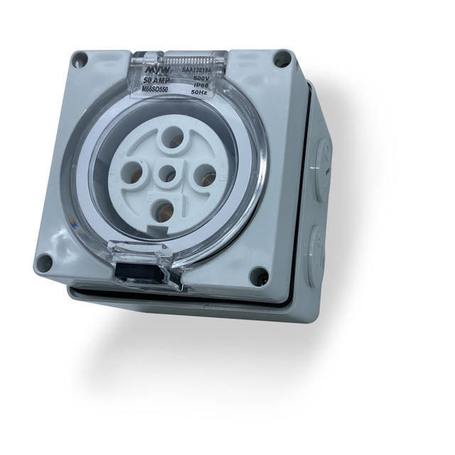 50 Amp 3 Phase 5 Pin Socket Outlet 415v IP66 Weatherproof Industrial 3 ...