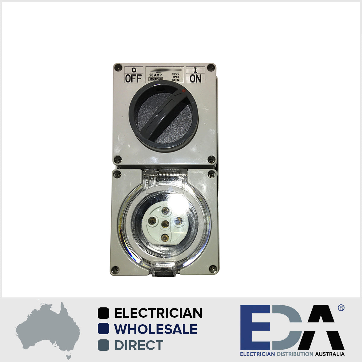 3 Phase 5 Pin 20 Amp Switched Socket Combination Outlet Weatherproof C ...