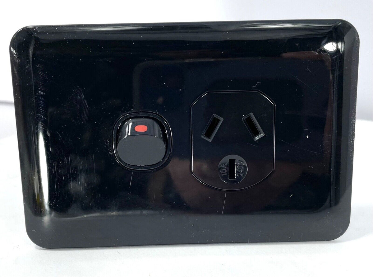 BLACK Slim Single Power Point GPO Wafer Black Bakelight Slimline Elect ...