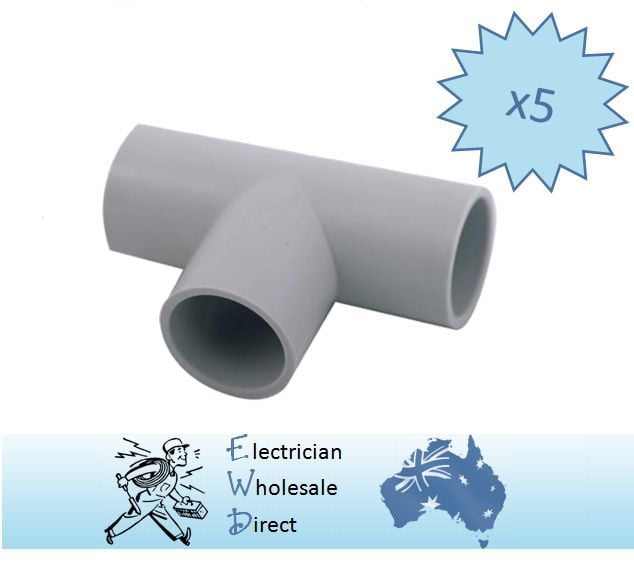 BULK 5 x 25mm Conduit Straight T Electrical TEE ALSO FOR AIR CONDITION ...