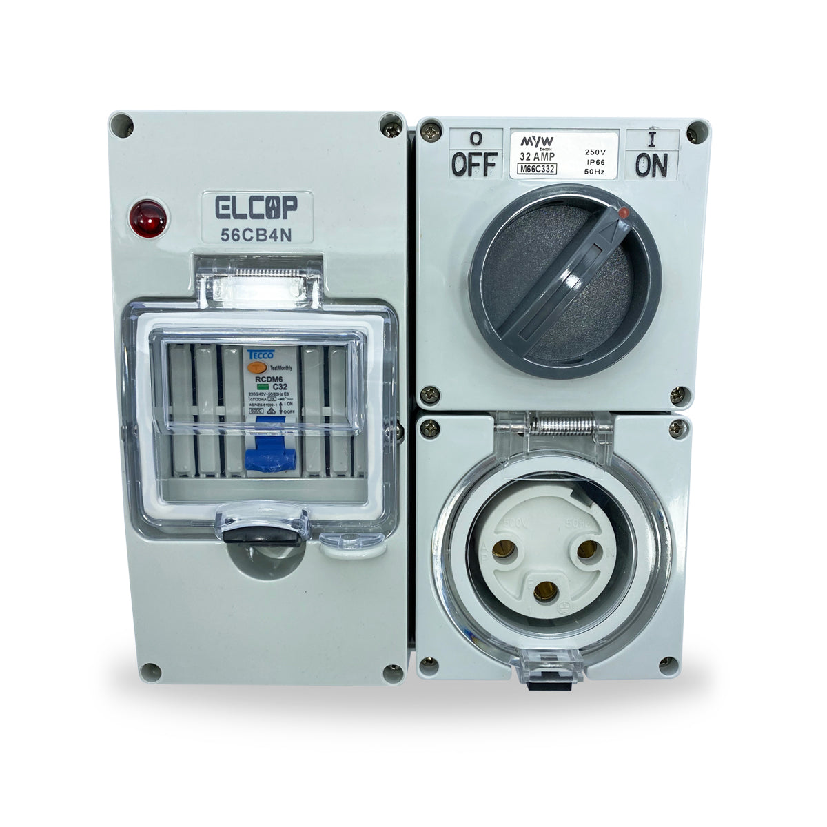 RCD Protected 3 round pin 32 Amp Switched Socket Outlet RCBO IP66 Cara ...