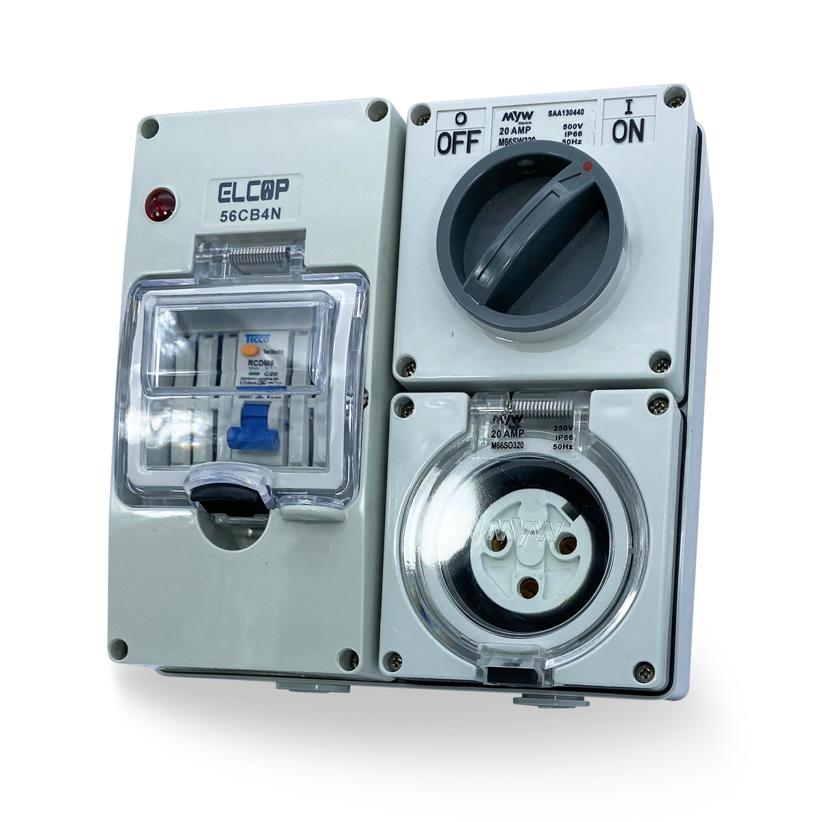 3 round pin 20 Amp Switched Socket Outlet RCBO Protected IP66 Caravan ...