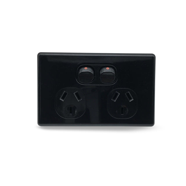 BLACK Slim Line Double Power Point SLIM GPO Socket Outlet DGPO 10 Amp ...