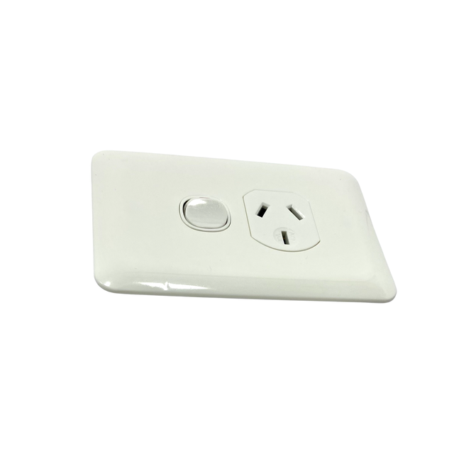 Slim Wafer Single Power Point Outlet Switch GPO White Slimline Electri ...