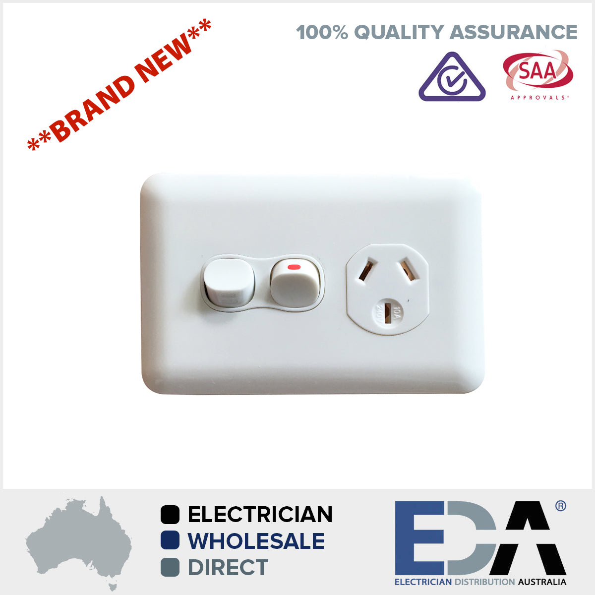 Slim Wafer Single Power Point With Extra Switch GPO White Slimline Ele ...