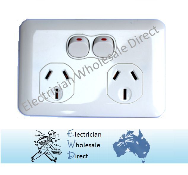 Slimline 15 AMP Double Power Point Wafer Outlet Slim GPO White Electri ...