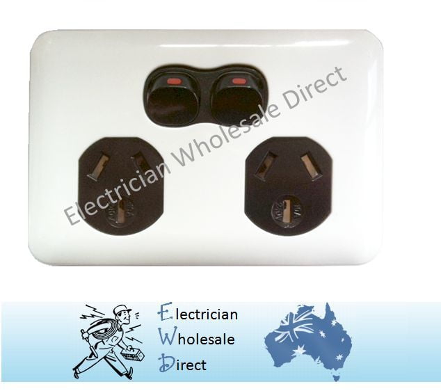 Slimline Wafer Double Power Point GPO Black White Collingwood Slim Soc ...