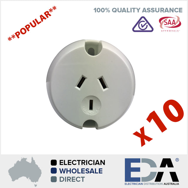 Surface Sockets Plug Base BULK 10 X Electrical Outlets Fan Base Surfac ...