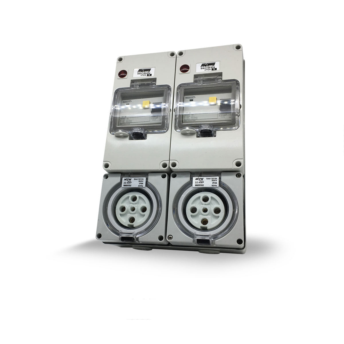 Weather Proof 32 Amp IP66 2x 5 Pin 3 Phase Protected Outlet RCD Switch ...