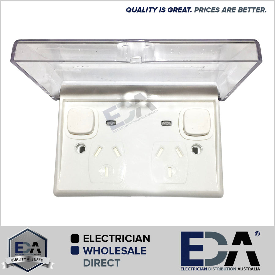 Weatherproof IP66 Double GPO Power Point & Neon Outside Outlet Outdoor ...