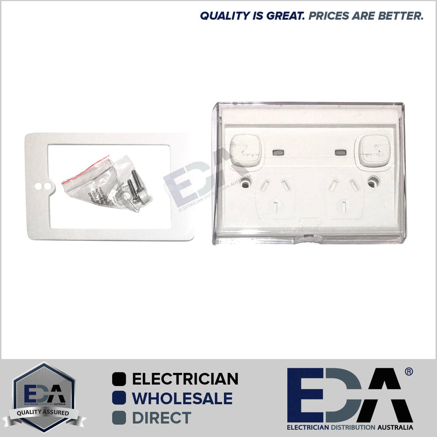 Weatherproof IP66 Double GPO Power Point & Neon Outside Outlet Outdoor ...