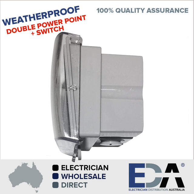Weatherproof Double Power Point + Switch & Water Enclosure Lock Clear ...
